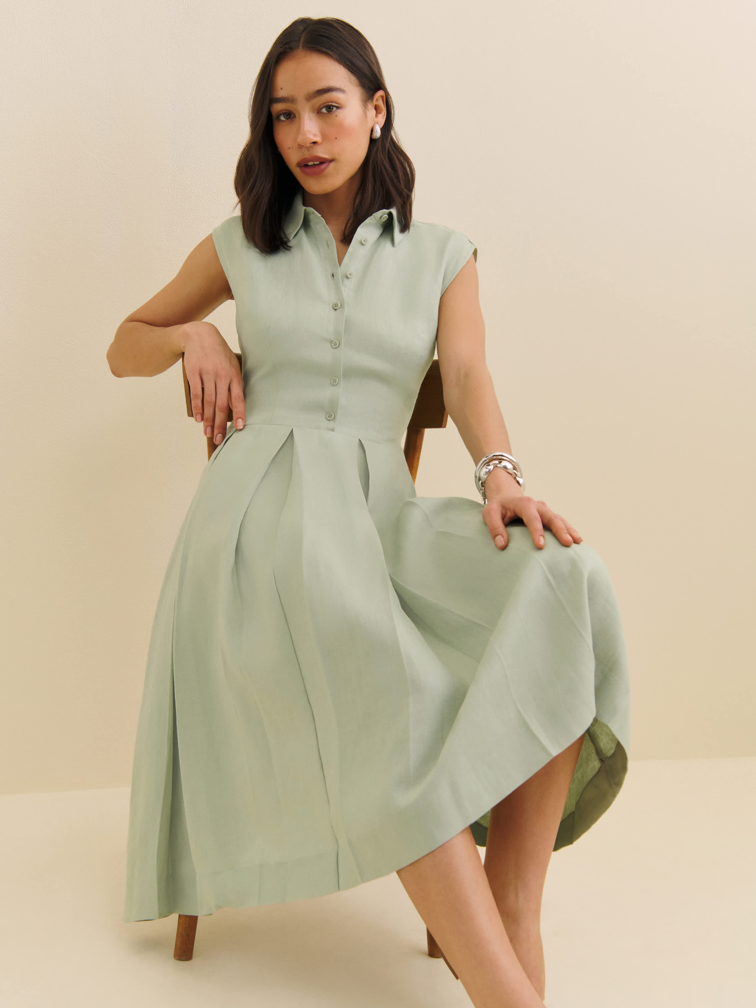 Reformation Prim Linen Dress In Salvia | ModeSens